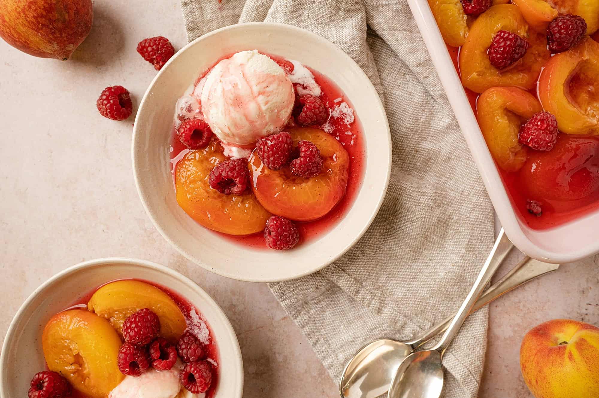 Poached Peaches with Raspberries | Baked Bree