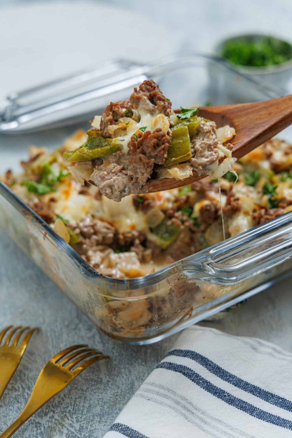 Philly Cheesesteak Casserole | Baked Bree